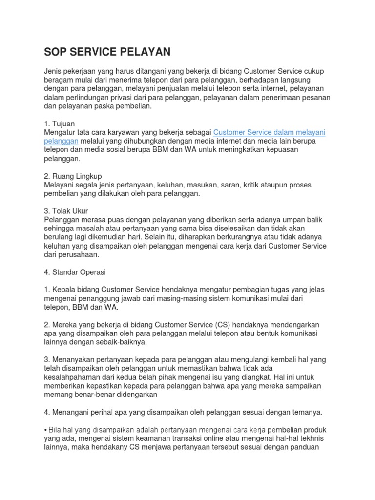 Sop Service Pelayan | PDF