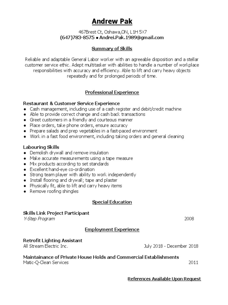 Andrei Pak Resume 2019-Labour | PDF