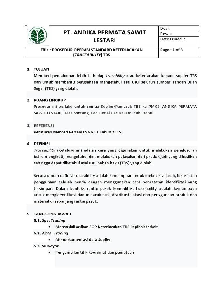 SOP of Traceability Procedure | PDF