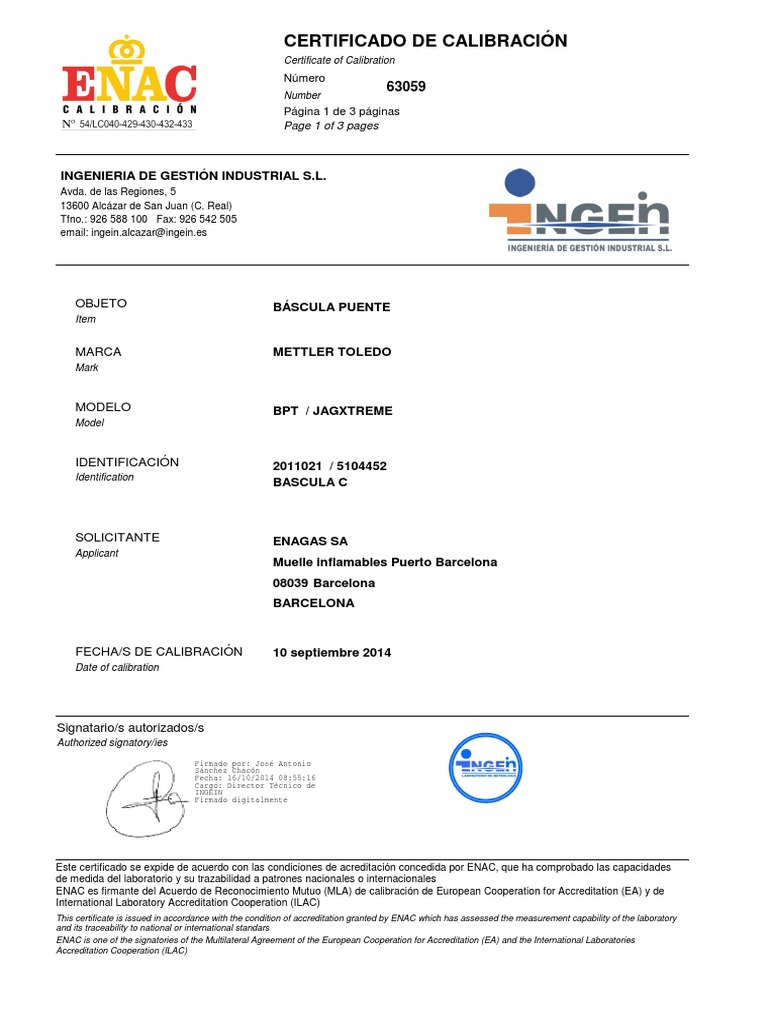 Calibración Báscula C 2014 | PDF | Calibración | Medición