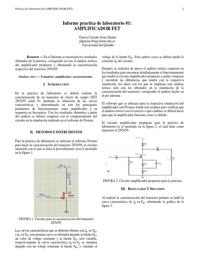 Caracterización del Amplificador FET 2N5459 | PDF | Transistor ...