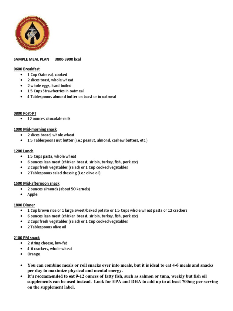 Sample Meal Plan - 3800-3900 Kcal - Itc | PDF