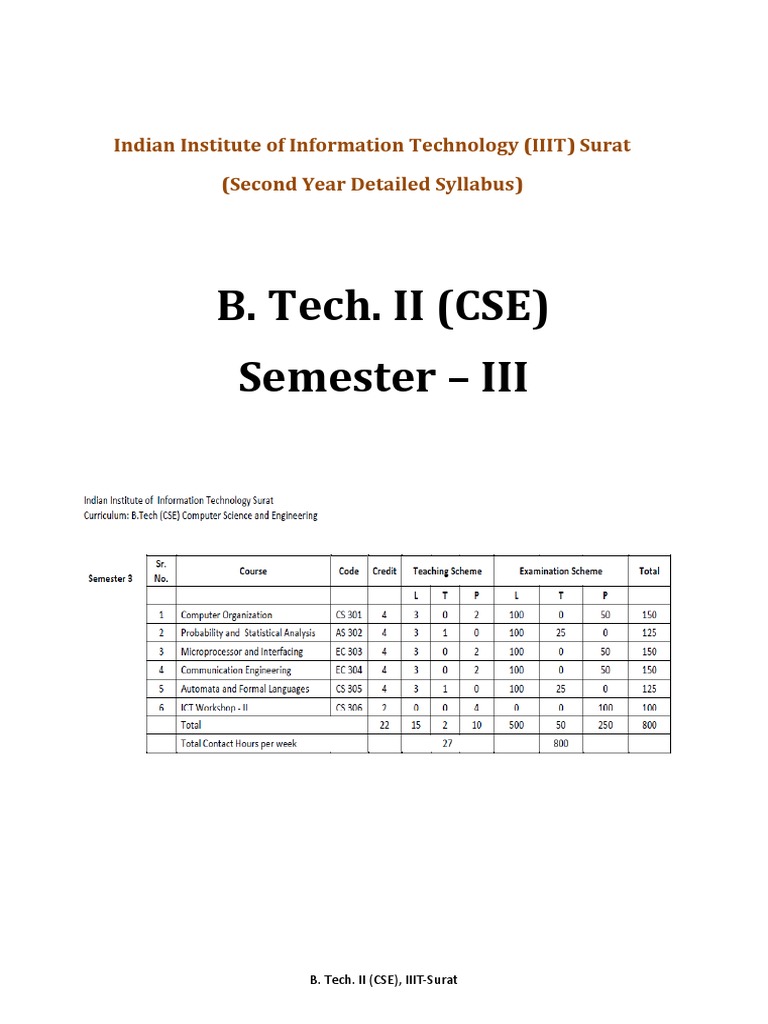 B. Tech. II (CSE) Semester - III: Indian Institute of Information ...