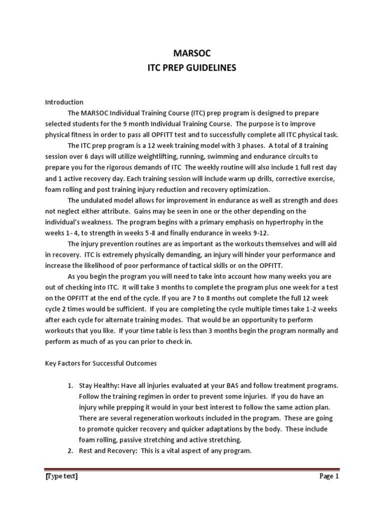 Marsoc Itc Prep Guide | PDF | Recreation | Physical Exercise