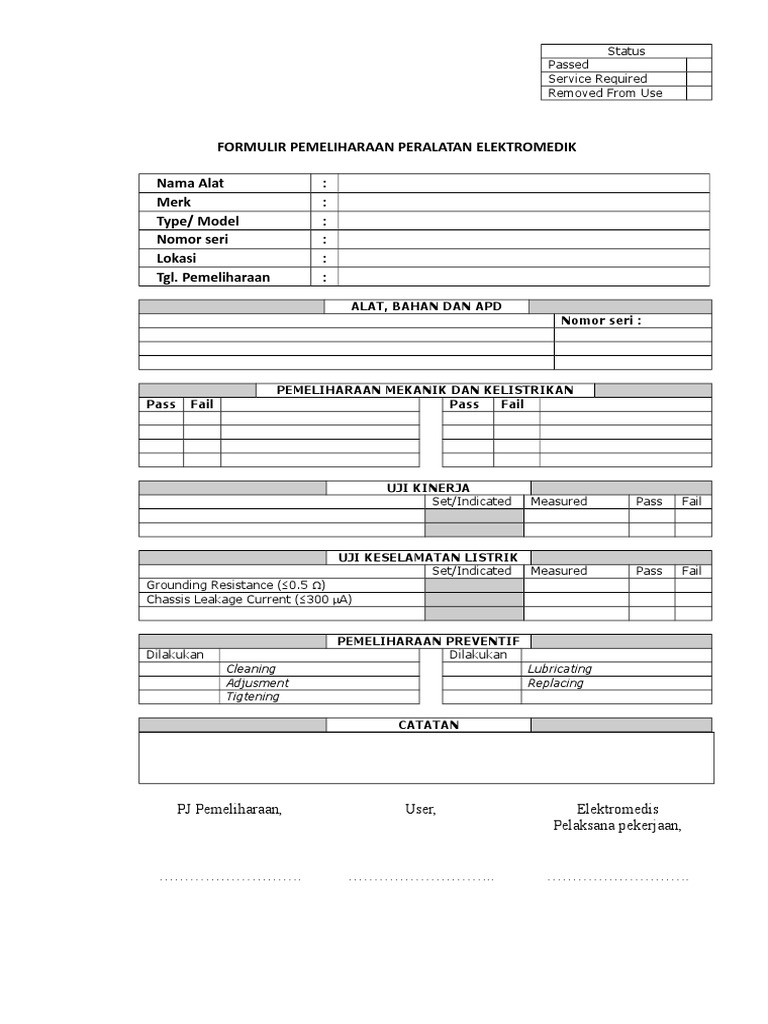 Contoh Formulir Pemeliharaan | PDF