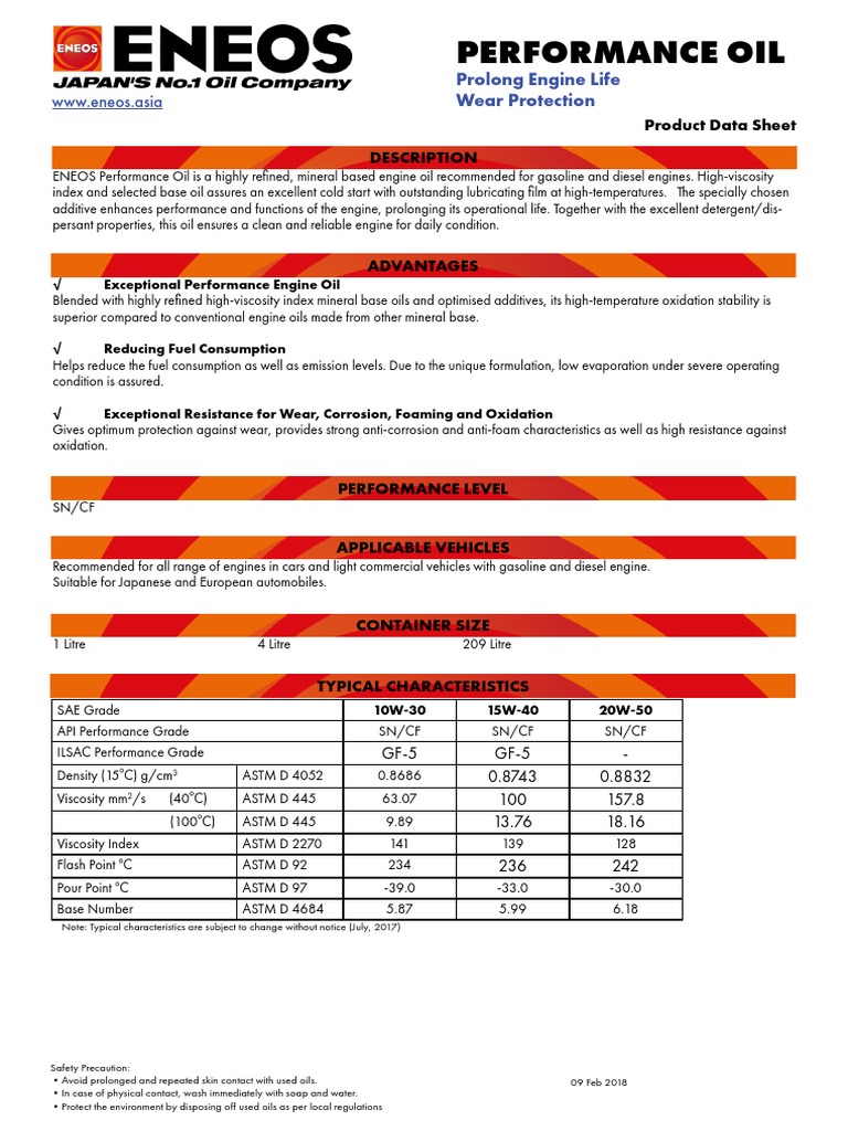 ENEOS PCMO Mineral SN CF 10W 30 15W 40 20W - 090218 | PDF | Motor Oil ...