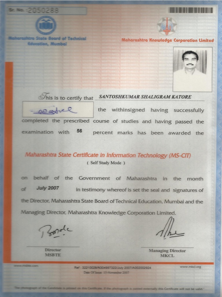 MSCIT Certificate PDF | PDF