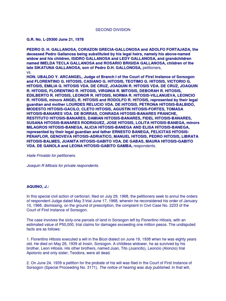 Gallanosa vs. Hitosis Land Dispute | PDF | Will And Testament | Probate