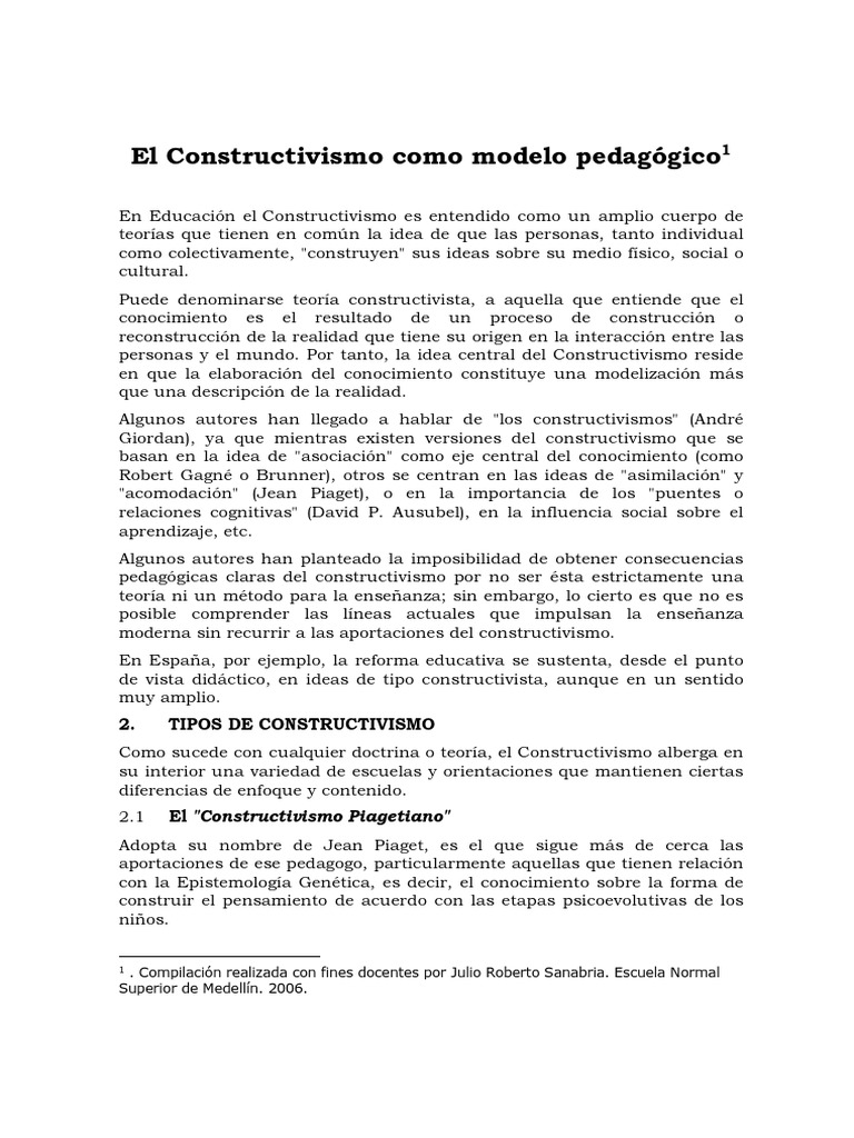 El Constructivismo Como Modelo Pedagogico PDF | PDF | Constructivismo (filosofía de la educación ...