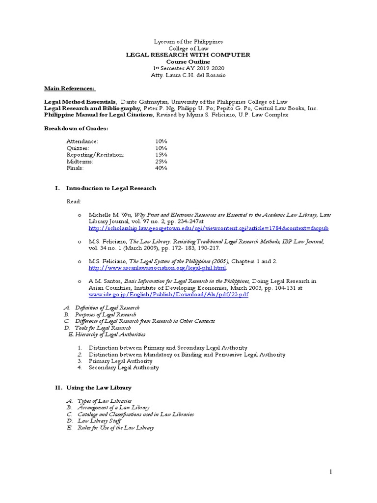 Legal Research Outline 2019 | PDF | Precedent | Plagiarism