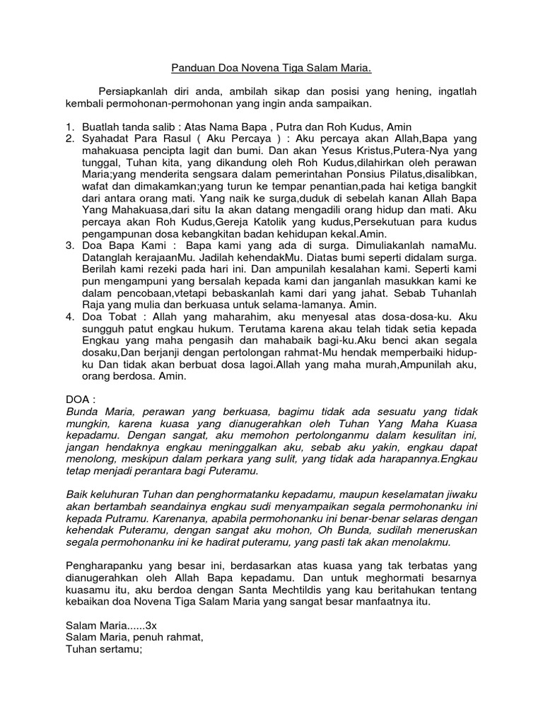Panduan Doa Novena Tiga Salam Maria | PDF