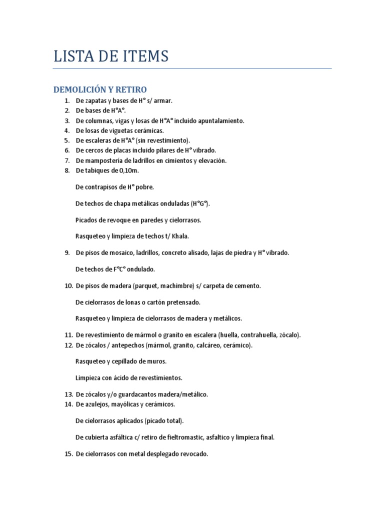 Listado de Items | PDF | Ladrillo | Hormigón