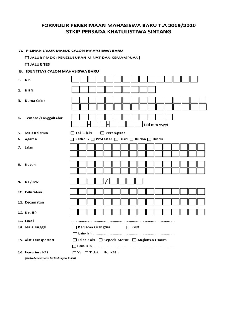 Formulir PMB STKIP Persada Khatulistiwa Sintang | PDF