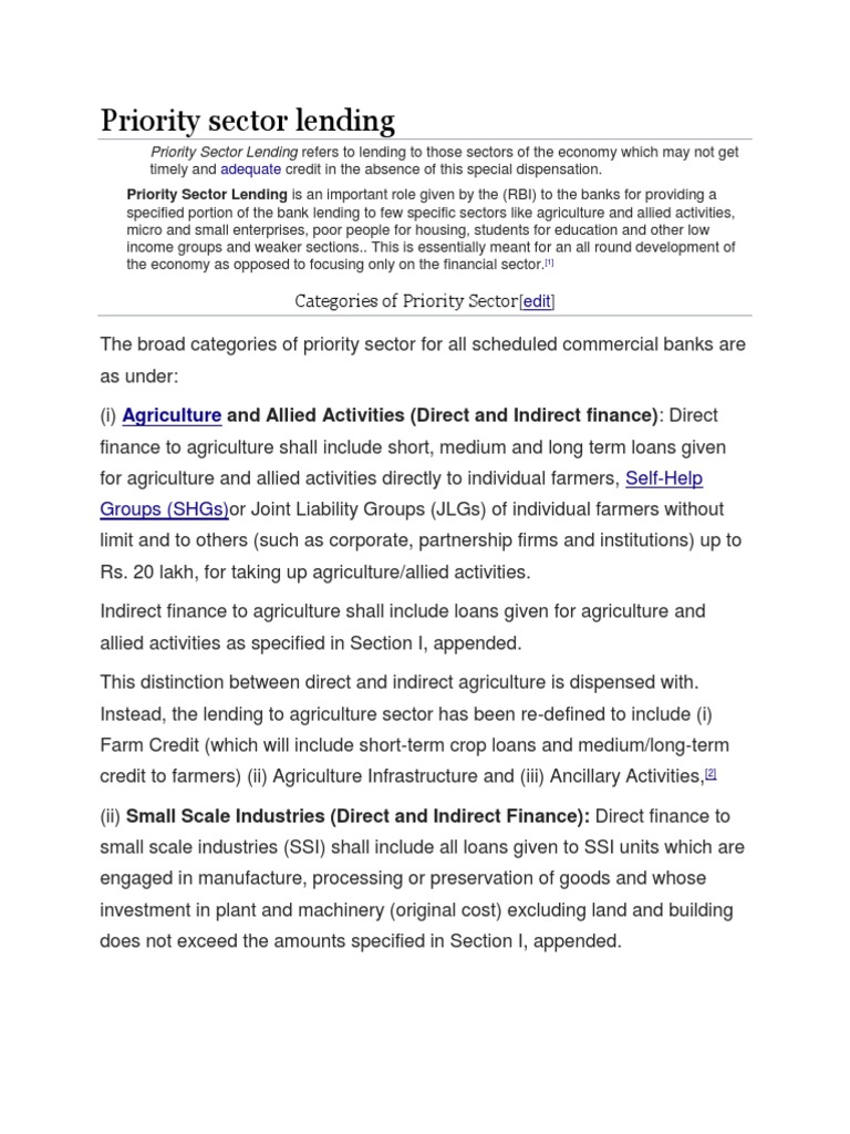 Priority Sector Lending Guide | PDF | Loans | Mortgages
