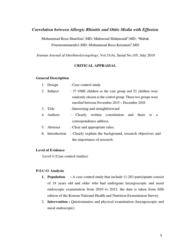 Correlation Between Allergic Rhinitis and Otitis Media With Effusion ...