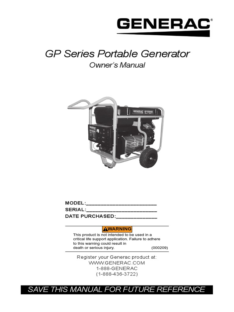 GP Series Portable Generator: Owner's Manual | PDF | Gasoline ...