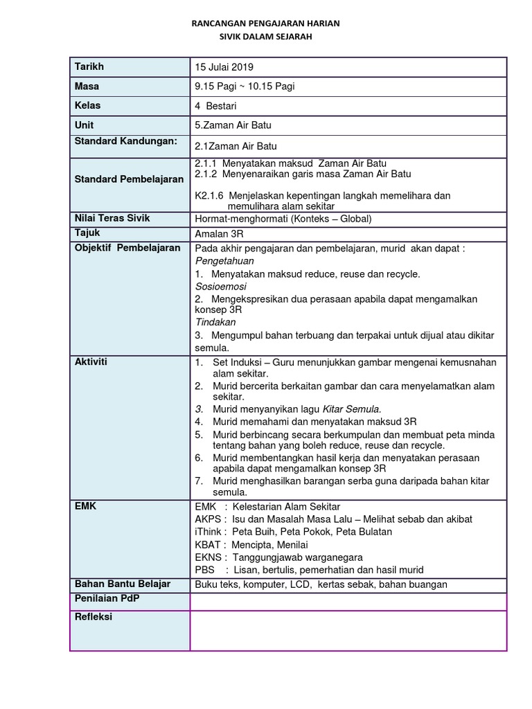 RPH Sivik Dalam Sejarah Tahun 4 - Unit 5 | PDF