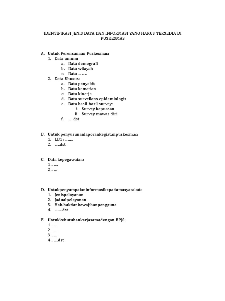 Contoh Identifikasi Jenis Data Dan Informasi Yang Harus Tersedia Di ...