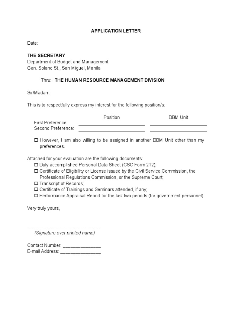Application Letter: (Signature Over Printed Name) | PDF