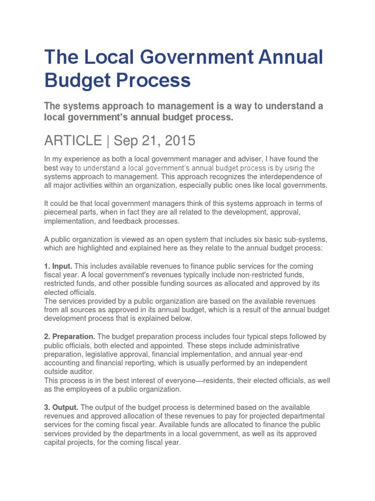 The Local Government Annual Budget Process | PDF | Local Government ...