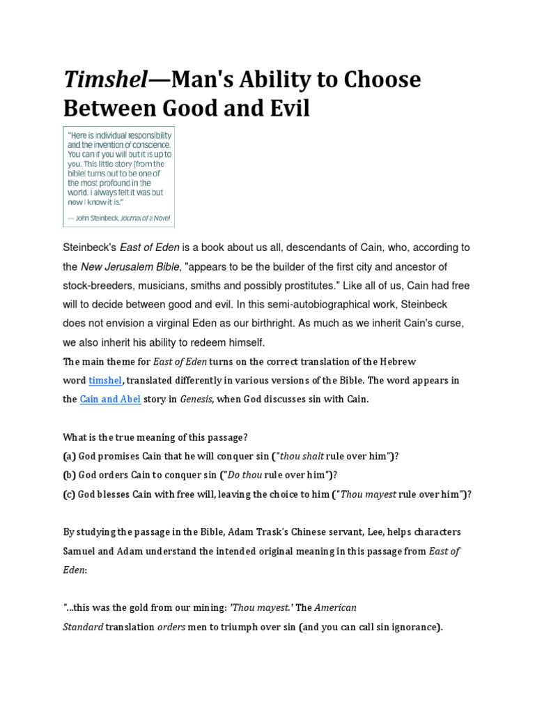 Timshel - Man's Ability To Choose Between Good and Evil | PDF | Cain ...