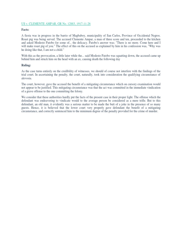 Facts:: US v. CLEMENTE AMPAR, GR No. 12883, 1917-11-26 | PDF