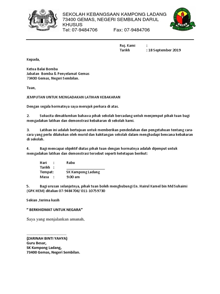 Contoh Surat Jemputan Sebagai Penceramah Pihak Bomba | PDF