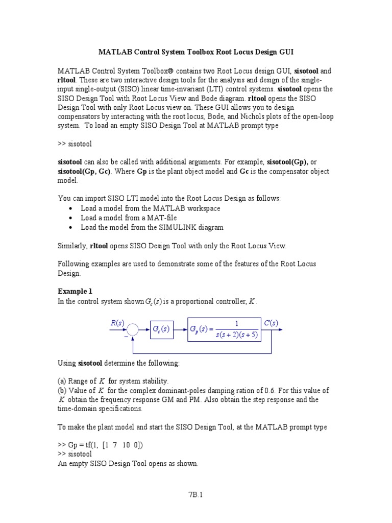 MATLAB SISO Design Tool PDF | PDF | Control Theory | Systems Theory