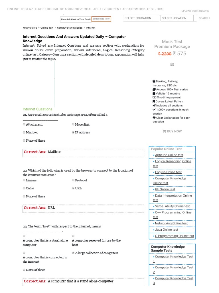 Internet Questions and Answers Updated Daily - Computer Knowledge | PDF ...