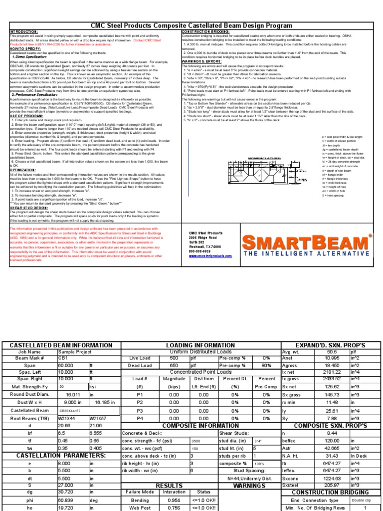 SmartBeam Composite Castellated Beam Design | PDF | Beam (Structure ...