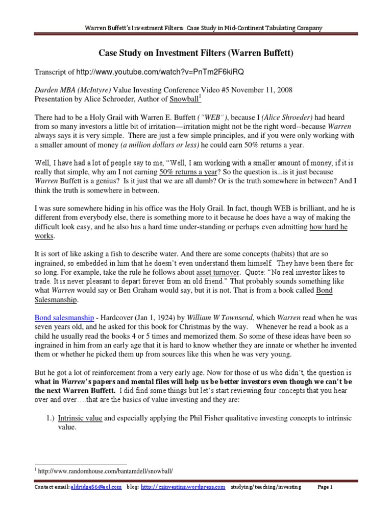 Case Study of Warren Buffett's Investment in Mid-Continent Tabulating ...