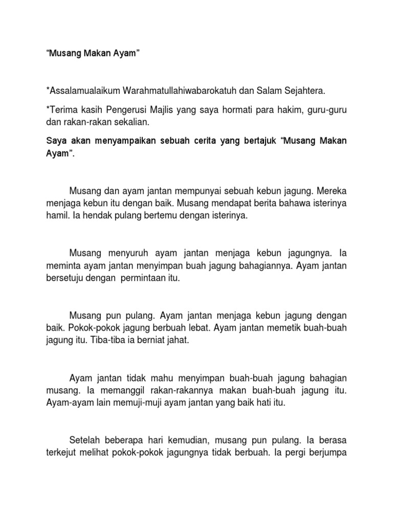 Musang Makan Ayam - Bercerita Tahap 1 | PDF
