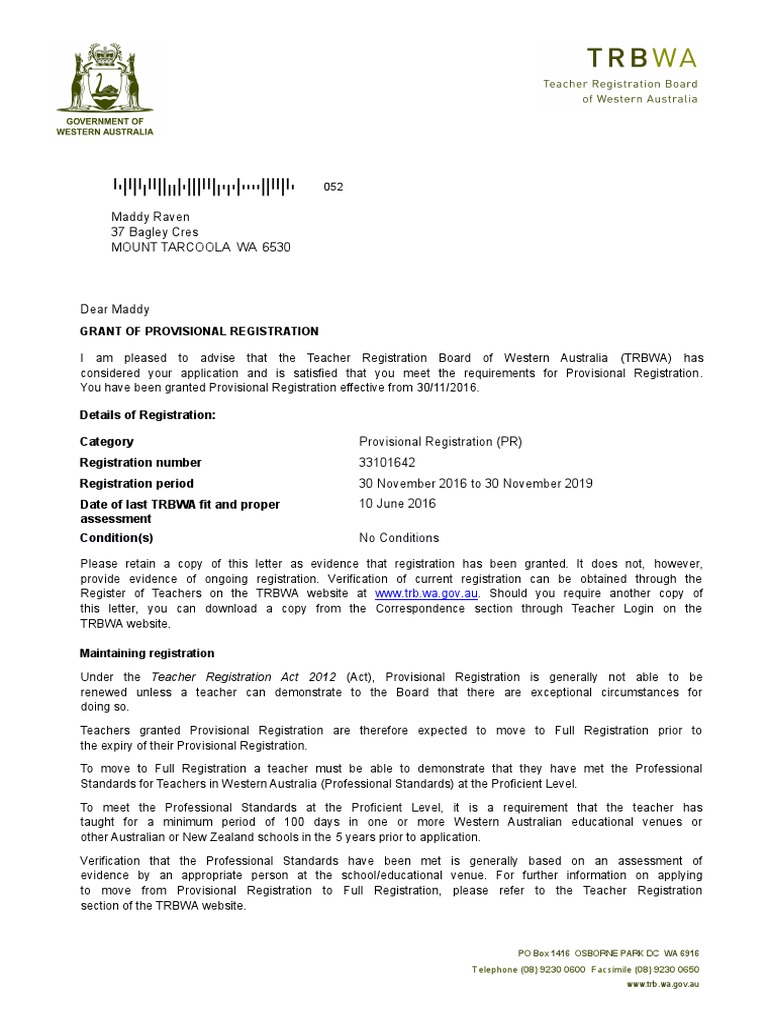 Grant of Provisional Registration | PDF | Criminal Record | Government ...