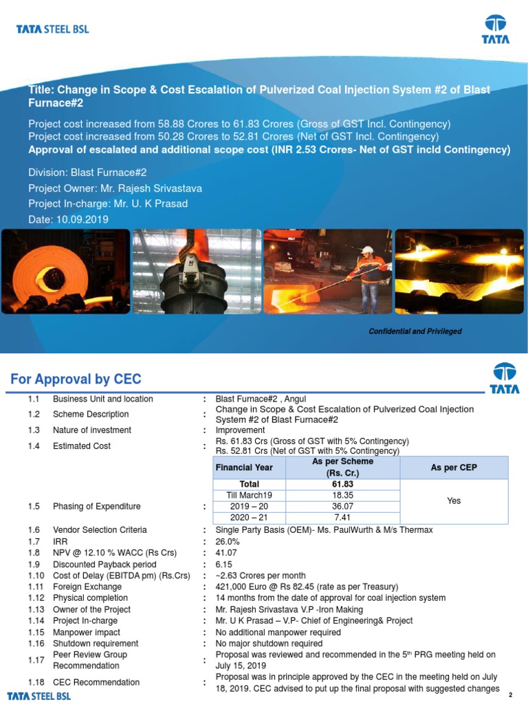 Augmentation of Pulverized Coal Injection System of Blast Furnace | PDF ...