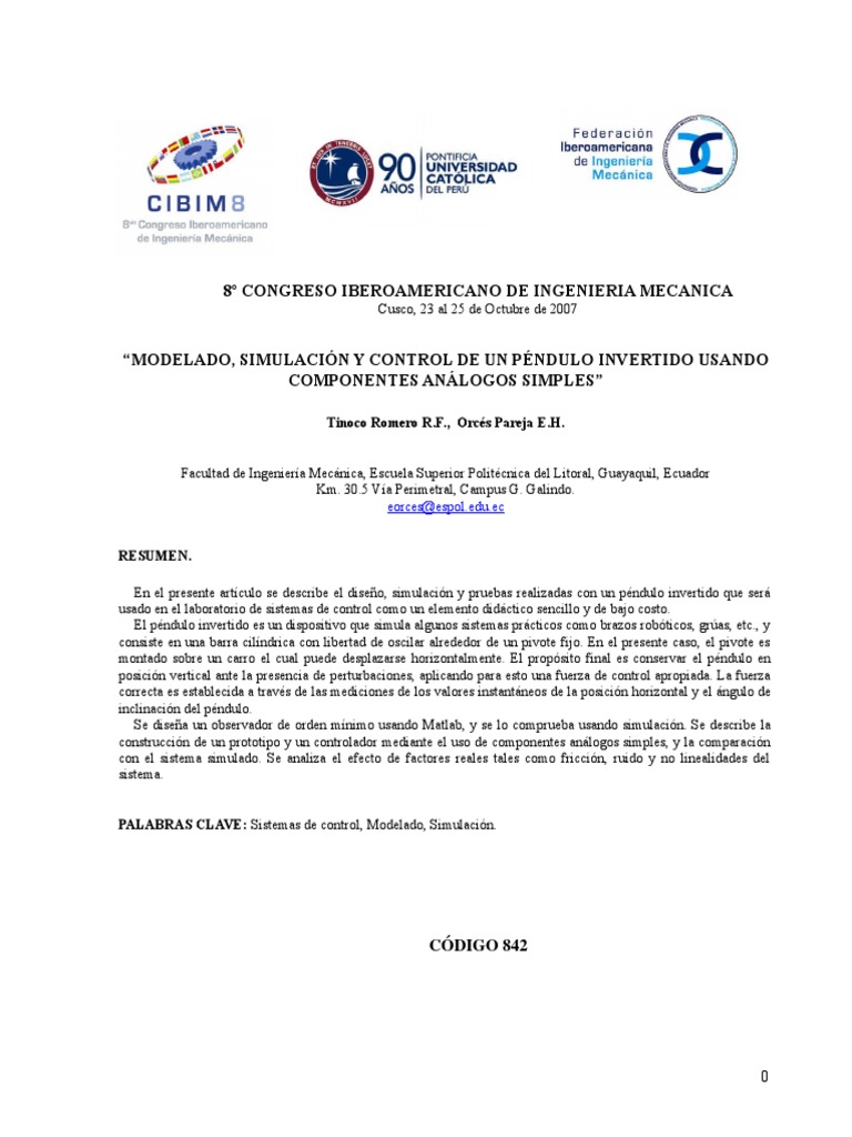 Pendulo Invertido Matlab | PDF | Péndulo | Realimentación