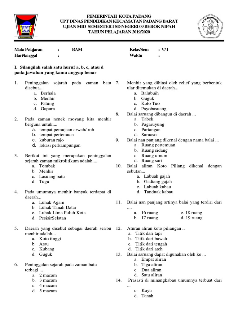 Soal Bam Mid Sem 1 2019.2020 | PDF | Ilmu Sosial
