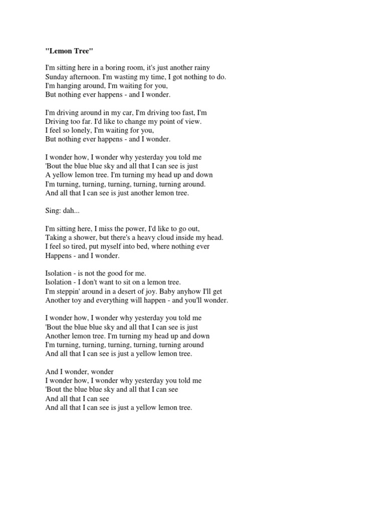 "Lemon Tree Lyrics Analysis" | PDF | Poetry