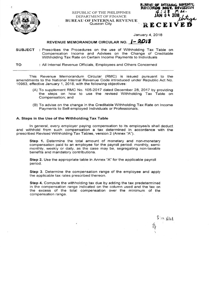 RMC No 1-2018 PDF | PDF