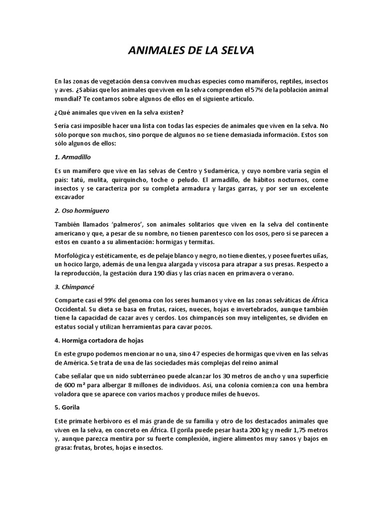 Fascinantes Animales de la Selva | PDF | Hormiga | Mamíferos