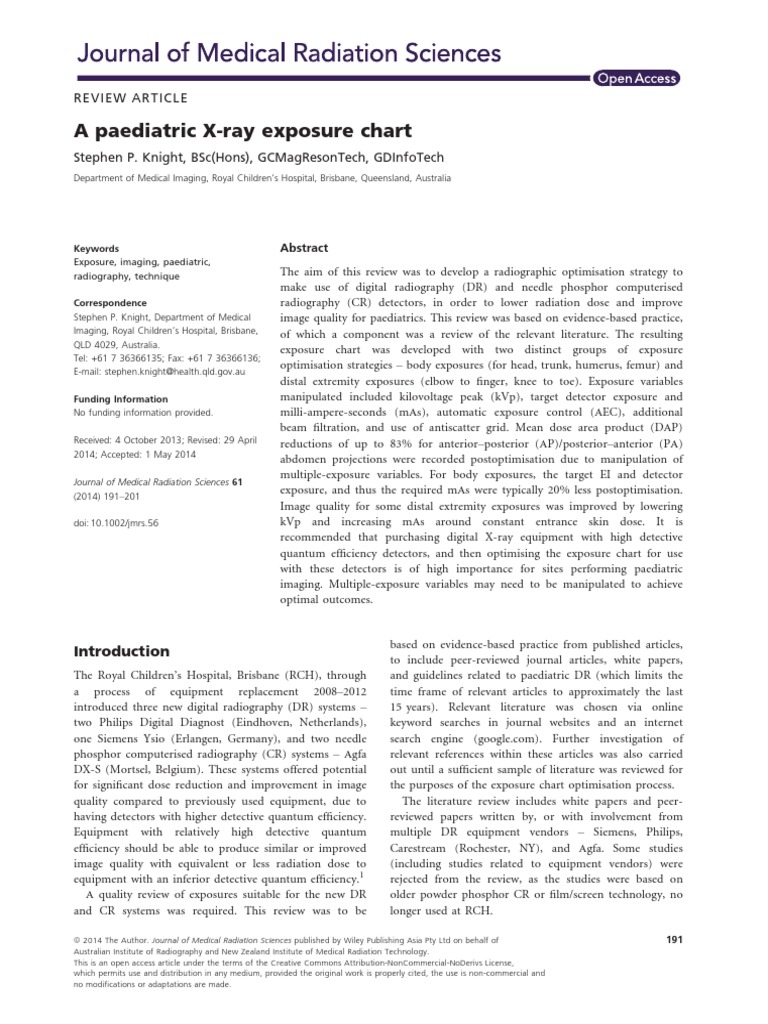 A Paediatric X-Ray Exposure Chart | PDF | Radiography | X Ray