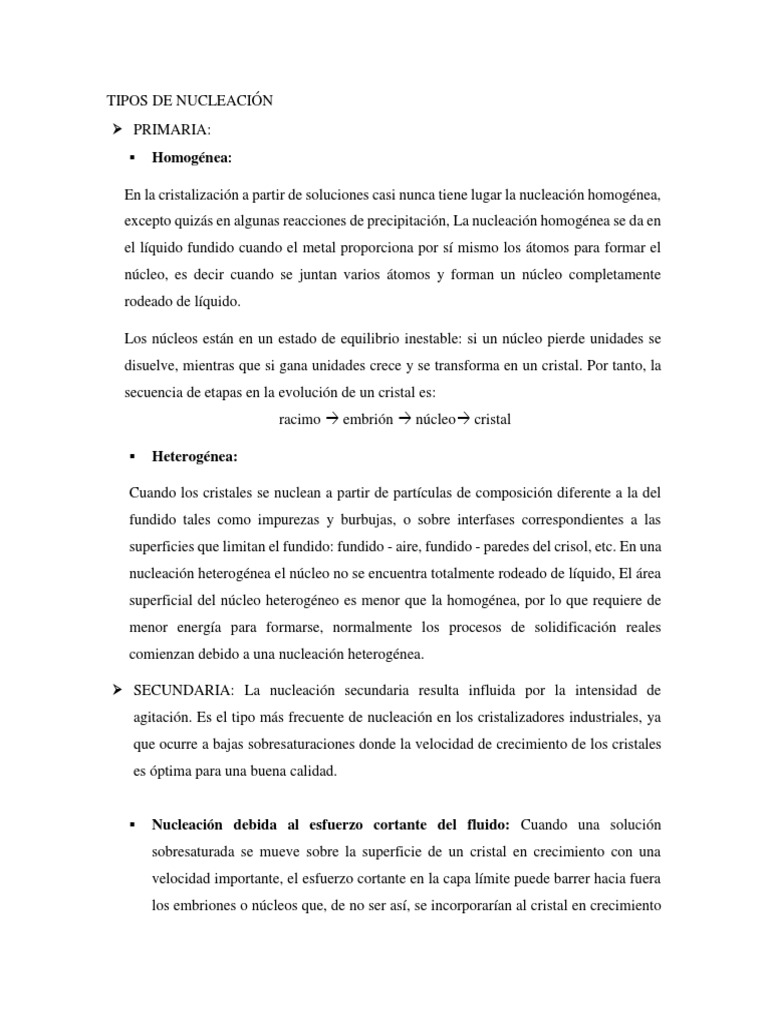 Tipos de Nucleación | PDF | Nucleación | Cristal