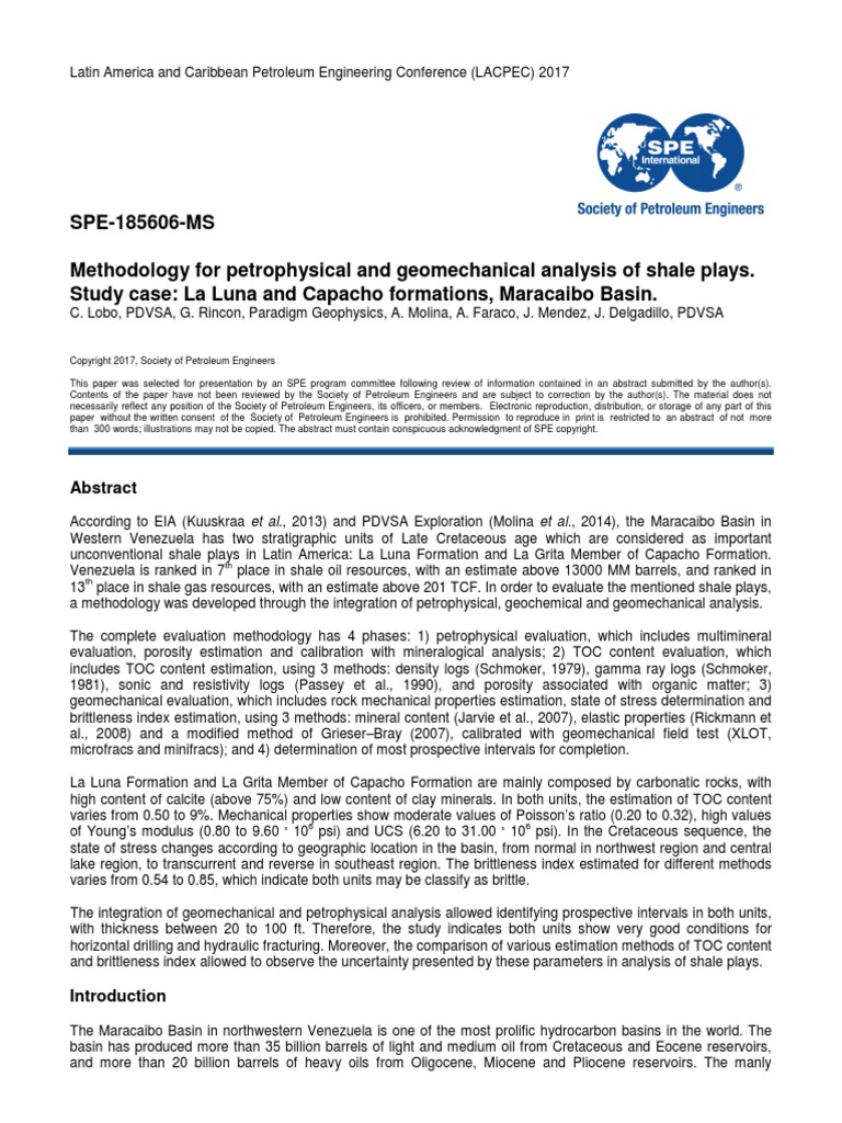 2017 Lobo Et Al SPE-185606-MS Manuscript PDF | PDF | Total Organic ...