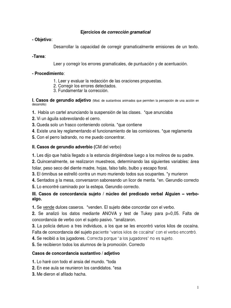Ejercicios de Corrección Gramatical | PDF | Verbo | Asunto (gramática)