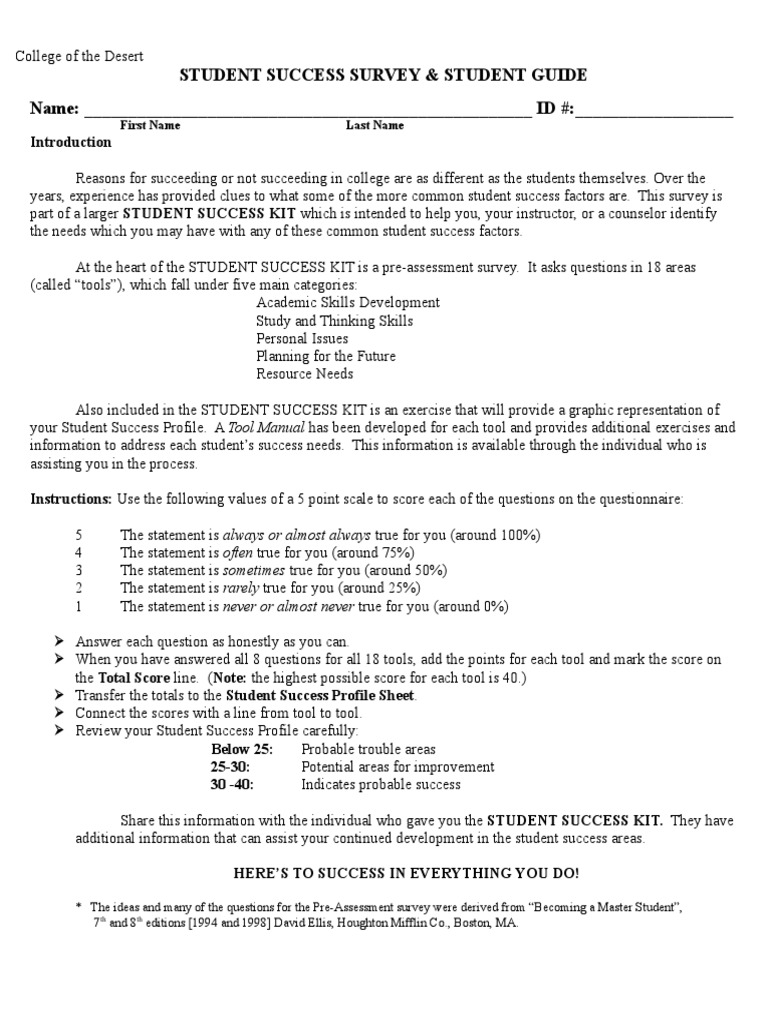 Student Success Survey & Student Guide Name: - ID # | PDF | Study ...