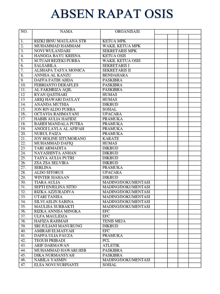 Absensi Rapat Osis | PDF | Agama & Spiritualitas
