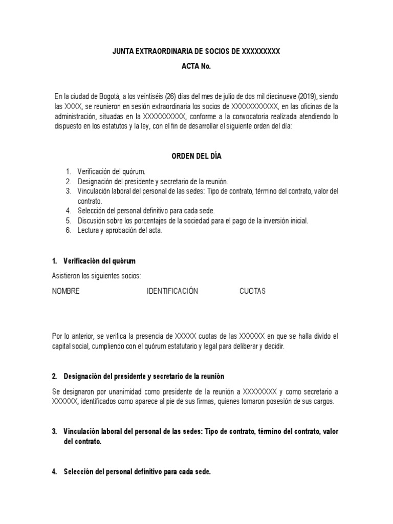 Modelo Acta de Junta de Socios | PDF Modelo Acta de Junta de Socios | PDF