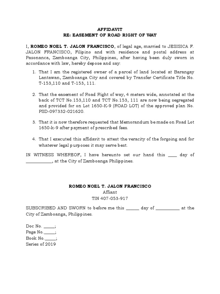 Affidavit of Right of Way | PDF