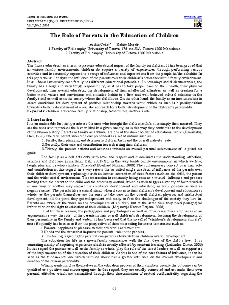 The Role of Parents in The Education of Children | PDF | Family | Child ...