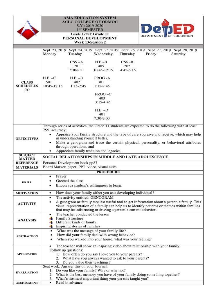 Ama Education System Aclc College of Ormoc: Class Schedules (A) | PDF ...