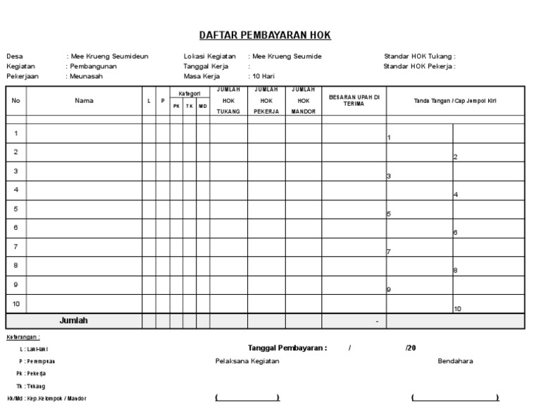 Daftar Hok Kegiatan | PDF